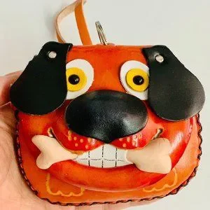 Handmade | Bags | Handmade Orange Leather Puppy Coin Purse Cute Animal ...